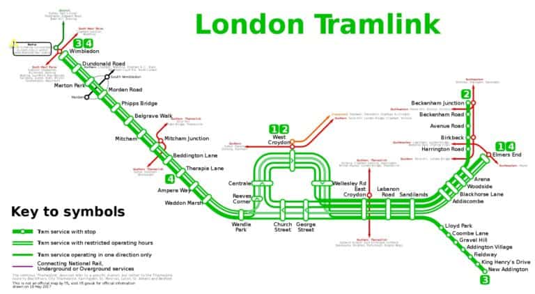 London Tram Map 2023, Stops And Lines - Winterville